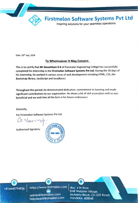 Devottham D K On Linkedin Internship Webdevelopment Firstmelonsoftware