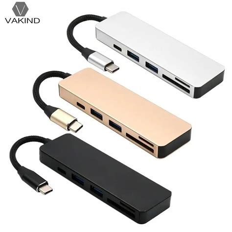 5 In 1 Multi Function Type C HUB USB C To USB3 0 SD TF Card Reader Type C Adapter Cable For
