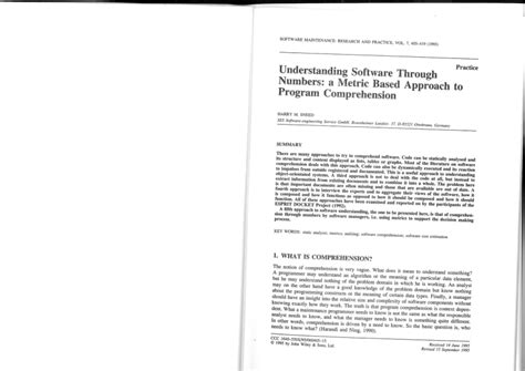 Pdf Understanding Software Through Numbers A Metric Based Approach To Program Comprehension