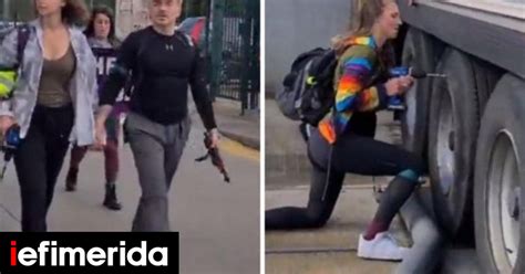 Ακτιβιστές κατέστρεψαν με τρυπάνι δεκάδες ελαστικά φορτηγών [βίντεο] Iefimerida Gr