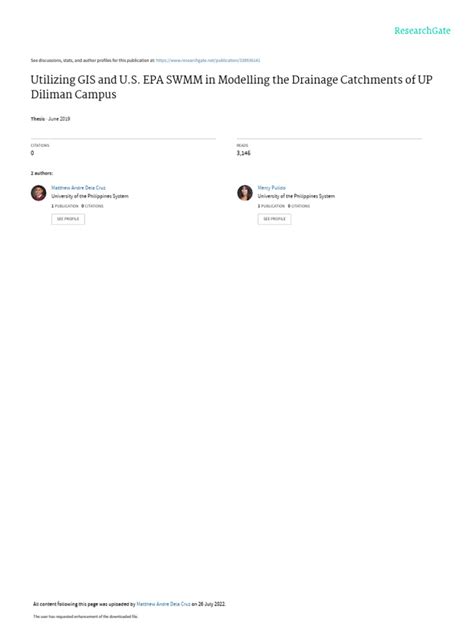 Utilizing Gis And U S Epa Swmm In Modelling The Drainage Catchments Of Up Diliman Campus Pdf