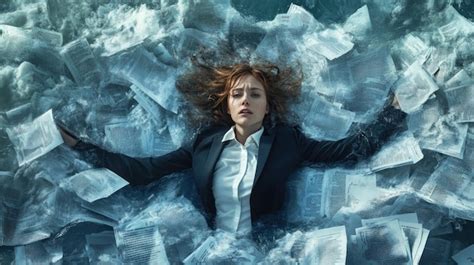 Woman Drowning In A Sea Of Papers Premium Ai Generated Image