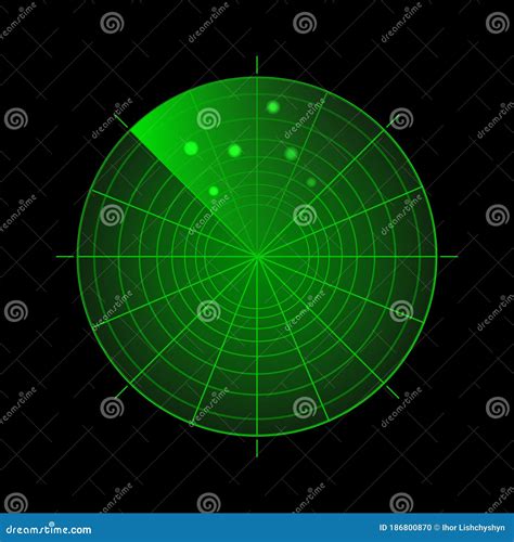 Radar Screen With Targets Green Sonar System On Black Background