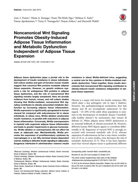 Pdf Noncanonical Wnt Signaling Promotes Obesity Induced Adipose