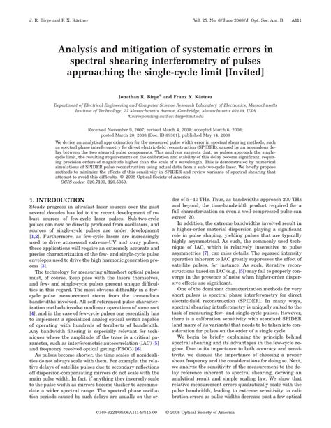 Pdf Analysis And Mitigation Of Systematic Errors In Spectral Shearing Interferometry Of Pulses