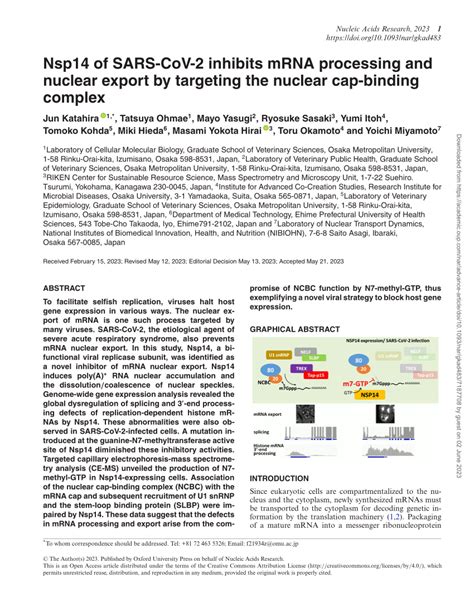 Pdf Nsp14 Of Sars Cov 2 Inhibits Mrna Processing And Nuclear Export