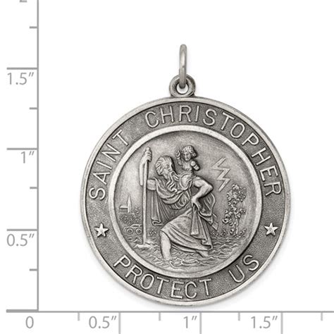 Antiqued Sterling Silver 1 14in St Christopher Medal Qc3525