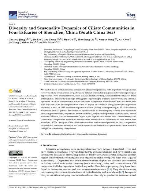 Jiang Et Al 2021 Diversity And Seasonality From Estuarine Ciliates In China Pdf