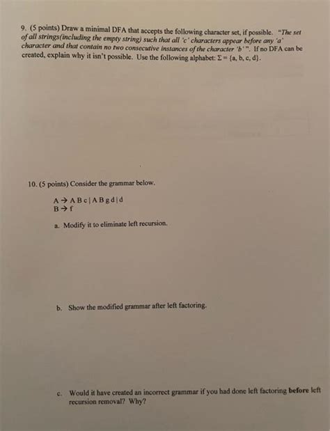 Solved 9 5 Points Draw A Minimal Dfa That Accepts The
