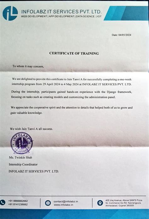 Jain Tanvi On Linkedin Excited To Share That Ive Successfully Completed One Week Internship…