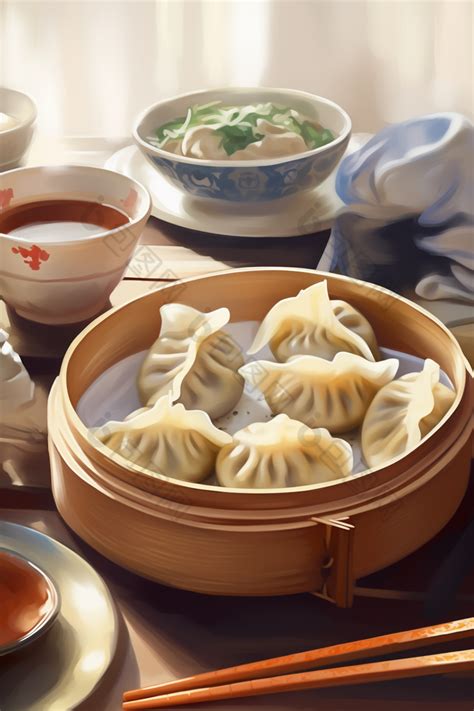 饺子中国小笼碗插画图片 包图网