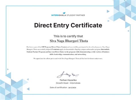 Bhargavi Thota On Linkedin Internshala Directentrycertificate