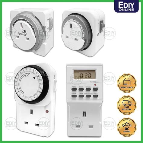 Sirim Timer Switch Socket 24 Hours Analog Programme Programmable 3 Pin Plug Digital Boleh