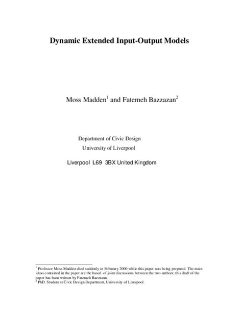 Pdf Dynamic Extended Input Output Models