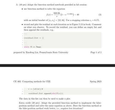 solved 3 40 pts adapt the bisection method notebook