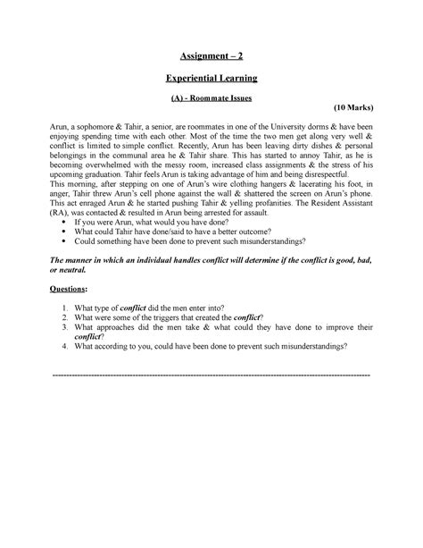 Assignment 2 Exp Lrng A Assignment 2 Experiential Learning A