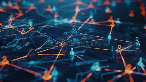 Digital Network With Glowing Orange And Blue Dots On A Dark Background Aig53f Stock Image