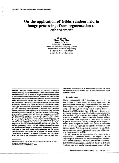 Pdf On The Application Of Gibbs Random Field In Image Processing