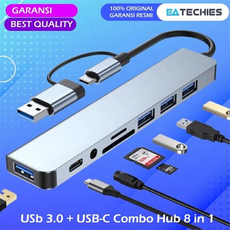 Usb Type C Usb 3 0 Combo Hub 8 In 1 เครื่องอ่านการ์ด Sd แจ็ค Aux 3 5 มม Usb C Shopee Thailand