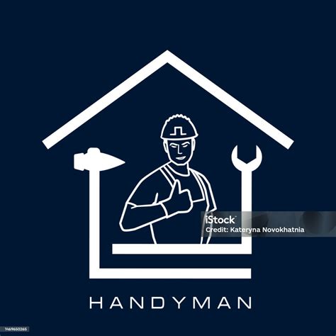 전문 핸디맨 서비스 작업자 도구 집의 실루엣이 있는 벡터 배너 템플릿입니다 웹 사이트 디자인 앱 Ui를 위한 진한 파란색 배경의