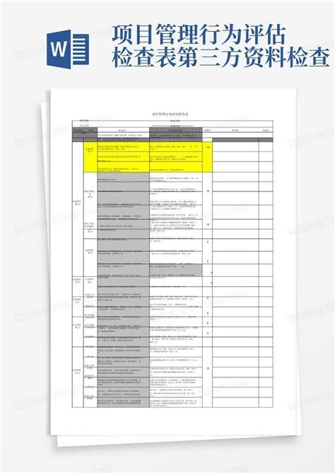 项目管理行为评估检查表第三方资料检查word模板下载 编号lmmedemj 熊猫办公