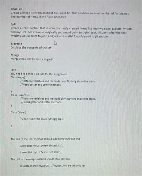 Solved Readfile Create A Linked List From An Input File