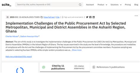 Implementation Challenges Of The Public Procurement Act By Selected Metropolitan Municipal And