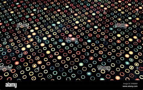 Moving Surface With Many Small Round Shaped Silhouettes And Colorful Blinking Circles Inside