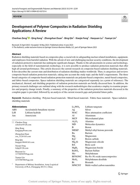 Development Of Polymer Composites In Radiation Shielding Applications A Review