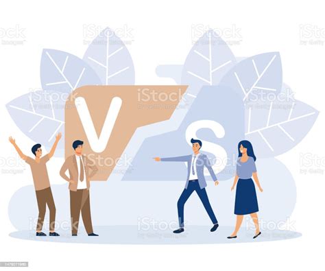 대 문자 Vs 전투 두 사람 또는 제품 간의 경쟁 평면 벡터 현대 그림 0명에 대한 스톡 벡터 아트 및 기타 이미지 0명