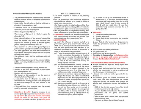 5 Exception To S Lecture Notes 1 Provocation And Other Special Defences Law 2311 Criminal