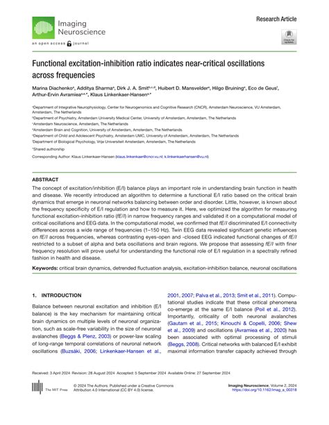 Pdf Functional Excitation Inhibition Ratio Indicates Near Critical Oscillations Across Frequencies
