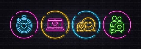 Web Love Heartbeat Timer And Dating Minimal Line Icons For Web Application Printing Neon