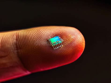 Microchip On A Human Finger Stock Photo Image Of Technology Hardware