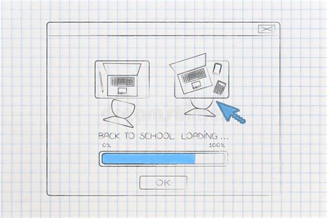 Modern School Loading Pop Up Message With Desks With Laptops Stock