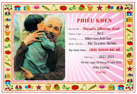 Tạo Phiếu Khen Mầm Non Cháu Ngoan Bác Hồ Trực Tuyến