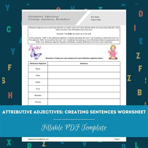 Attributive Adjectives Creating Sentences Worksheet Editable
