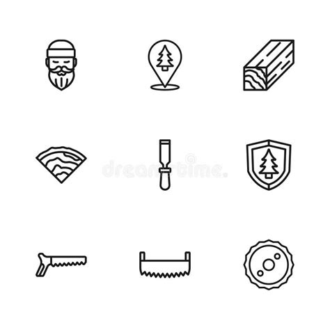 Set Line Two Handed Saw Shield With Tree Circular Blade Chisel Tool Wooden Beam Lumberjack