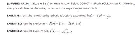solved [2 ﻿marks each] ﻿calculate f x ﻿for each function