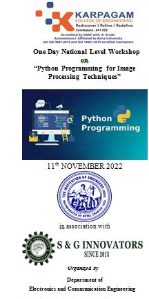 National Level Workshop On Python Programming For Image Processing Techniques Karpagam