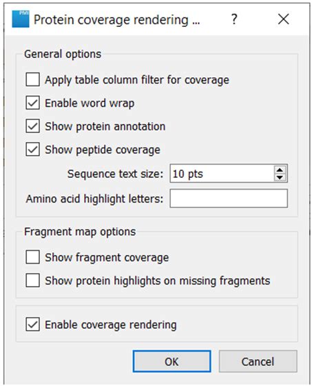 Fragment Coverage Map Options Protein Metrics