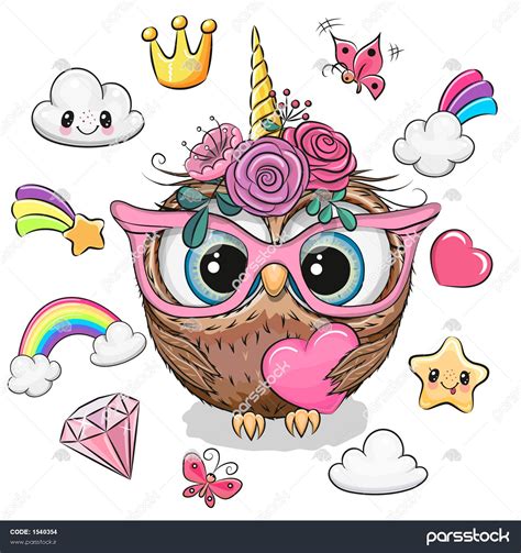 کارتون ناز جغد شاخدار مجموعه ای از عناصر طراحی زیبا 1540354