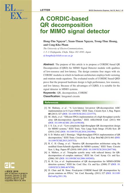 Pdf A Cordic Based Qr Decomposition For Mimo Signal Detector