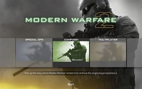 Call Of Duty Modern Warfare Windows Main Menu Consists Of Special Ops Campaign And