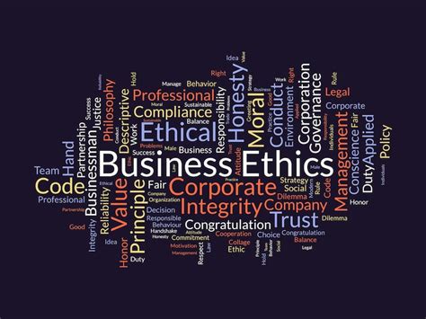 비즈니스 윤리 기업 무결성 회사 원칙 책임 가치 벡터 일러스트 레이 션의 도덕적 신뢰에 대한 단어 구름 배경 개념 프리미엄 벡터