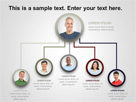 Circular Photo Team Hierarchy In Blue And Gray Presentation Template Org Chart Powerpoint