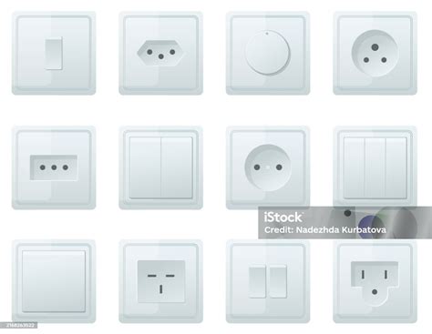 소켓 및 스위치 다양한 유형의 전기 커넥터 최신 표준 전원 공급 장치 3d 장비 버튼을 토글합니다 내부 플라스틱 요소 전기 회로