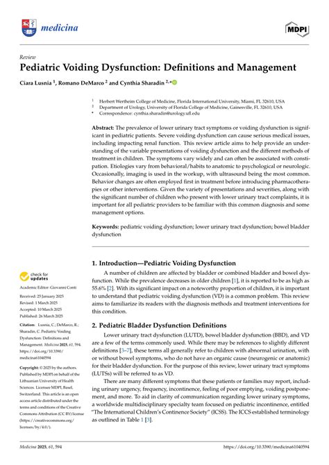 Pdf Pediatric Voiding Dysfunction Definitions And Management