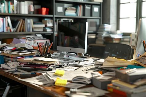 Premium Photo Office Desk With Organized Clutter