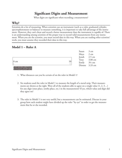Significant Digits Measurement Worksheet